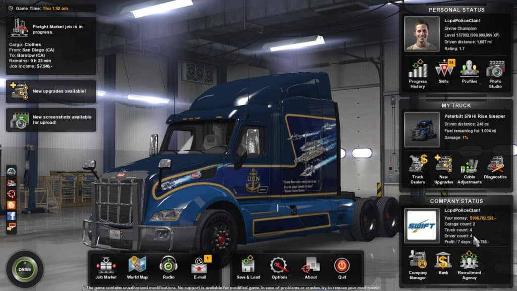 Modded Profile A lot of Money and XP3 - American Truck Simulator mod ...
