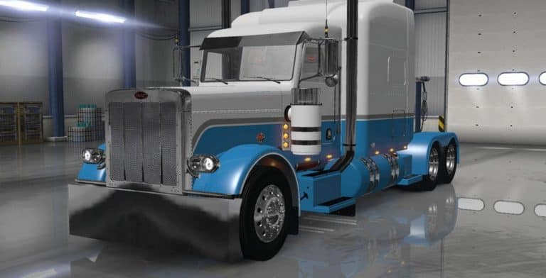 Peterbilt 389 Baby Blue and White Skin Mod | American Truck Simulator Mod