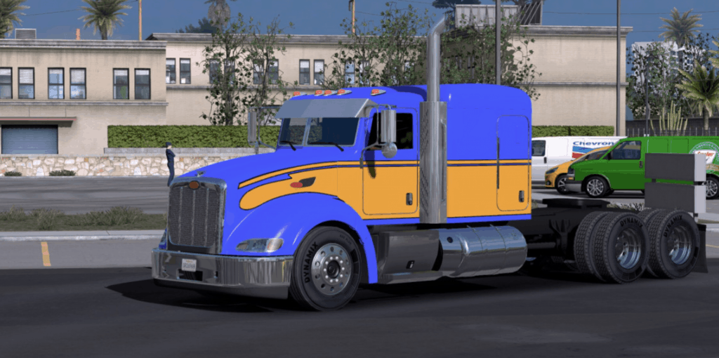 Peterbilt 386 Blue, Gold, Black Skin ATS | American Truck Simulator Mod